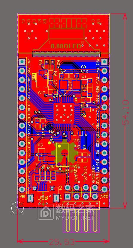 自制分享 mini 带OLED stm32F401核心板 - 我爱单片机 数码之家