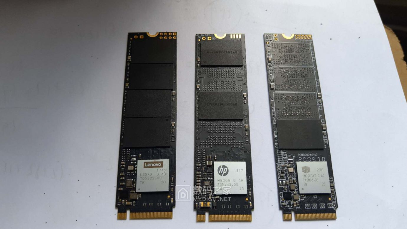展示一下最近收到的3块2263XT板子，原标，联想标和HP标 - SSD存储技术 数码之家