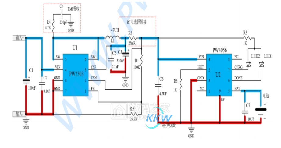 5V-24V 的输入电压进行充电，采用了两个芯片PW2303+PW4056 - 电子学堂 数码之家