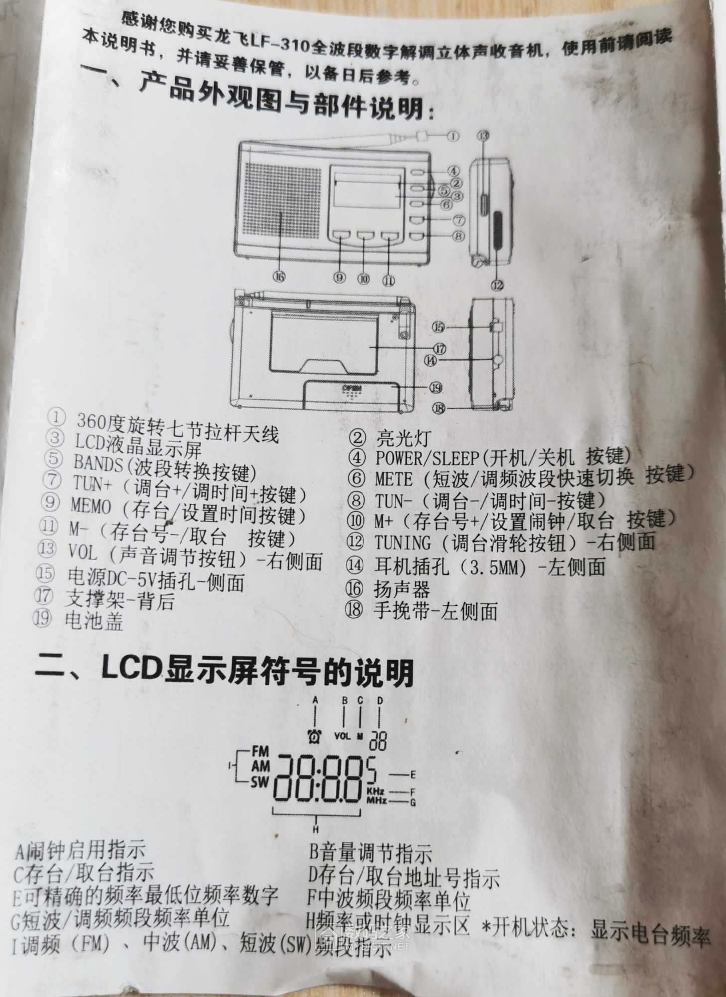 龙飞LF310收音机的说明书留着避免以后找不到了… - 电子学堂 数码之家