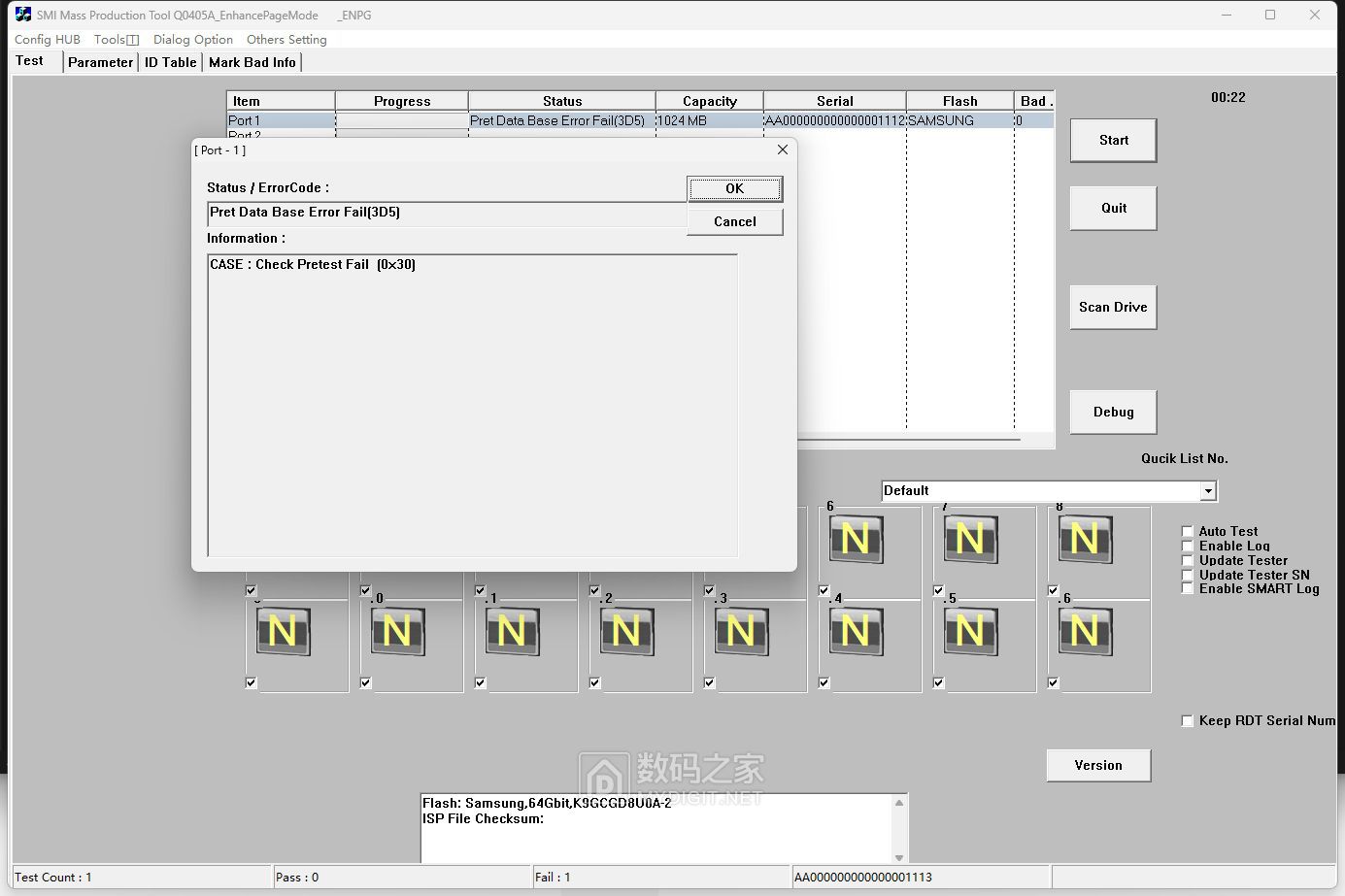 SM2246XT开卡4贴三星EMMC KLMBG8FE4B-B001：Pret Data Base Error Fail/Check ...
